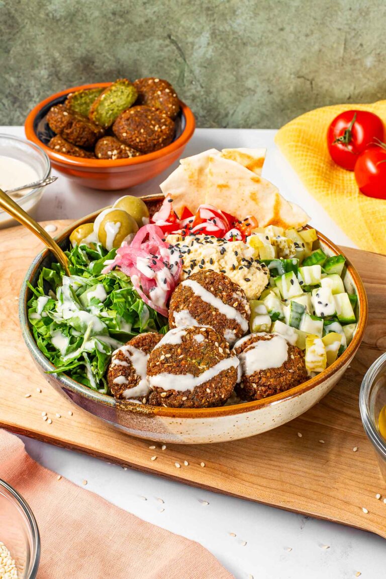 Falafel Bowl With Falafel That Won't Fall Apart! • Tasty Thrifty Timely